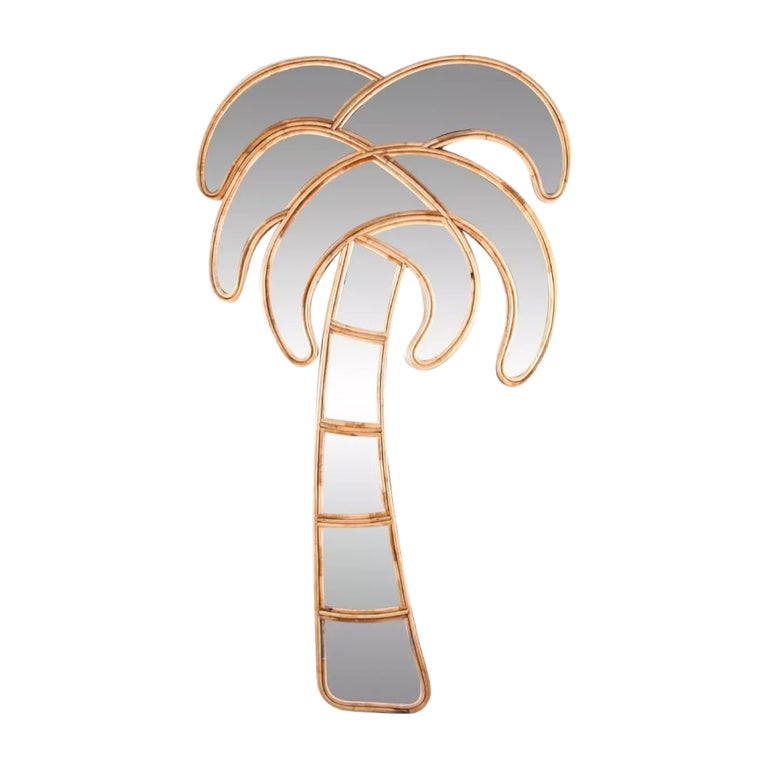 Large Rattan Palm Tree Mirror For Sale at 1stDibs