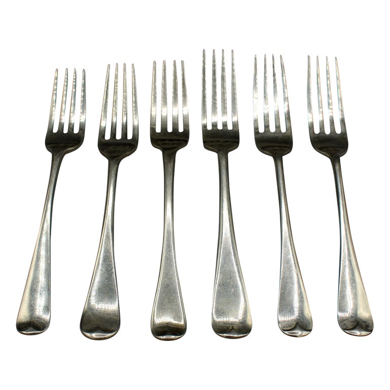 Set of Six Sterling Silver Hanoverian Luncheon Forks For Sale at 1stDibs
