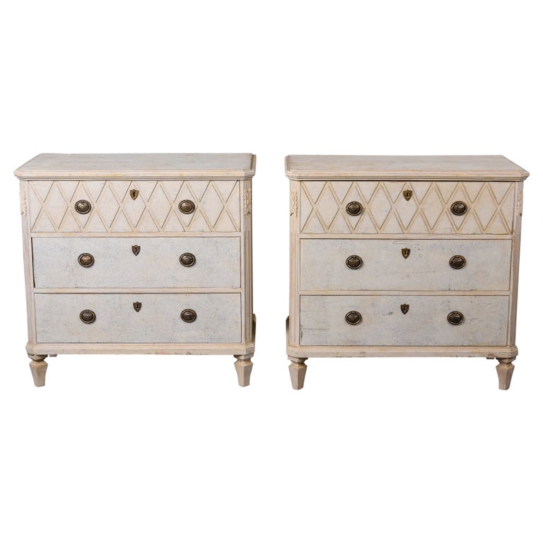 Pair 19th Century Swedish Bone Painted Three Drawer Chests For Sale at ...