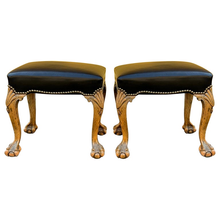 English Chippendale Style Carved Fruitwood Ball and Claw Leather ...