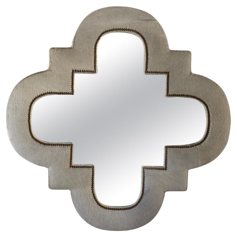 Custom Gothic Hide-Covered Quatrefoil Mirror For Sale at 1stDibs
