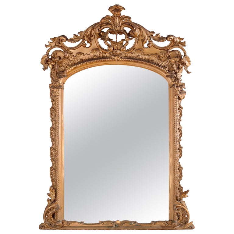 Ancien miroir de cheminée français de style Louis XIV en bois doré ...