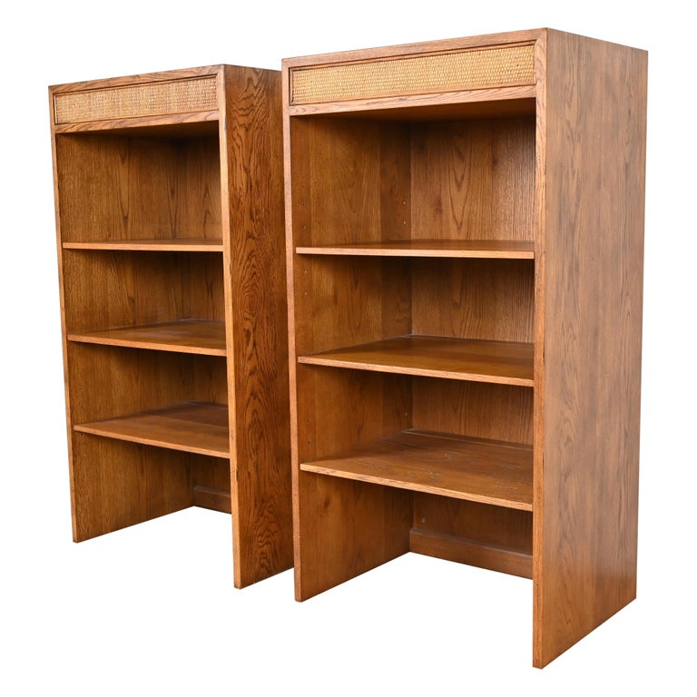 Henredon Mid-Century Modern Oak and Cane Bookcases, Pair For Sale at ...