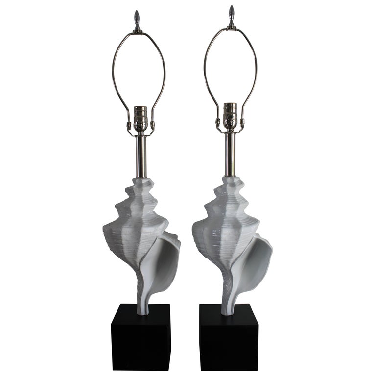 Pair of Aluminum Seashell Lamps Attributed to the Laurel Lamp Co. For ...