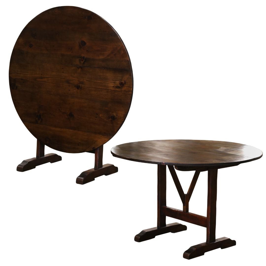 French 1880s Oak Wine Tasting Table with Round Tilt-Top and Trestle ...
