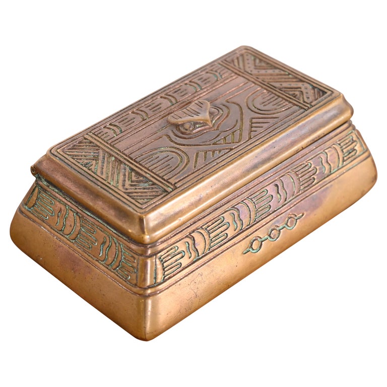 Tiffany Studios New York 'American Indian' Bronze Stamp Box For Sale at ...