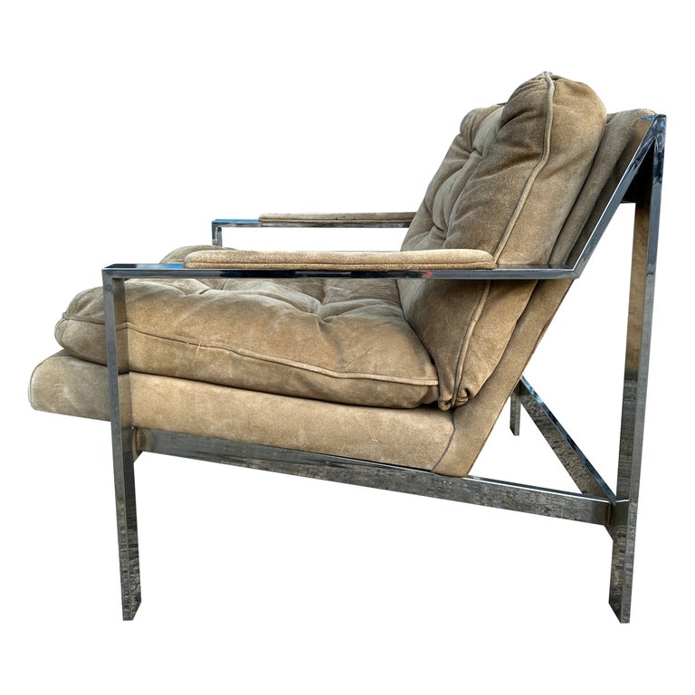 Mid century flat bar Chrome leather suede Lounge Chair by Cy Mann For ...