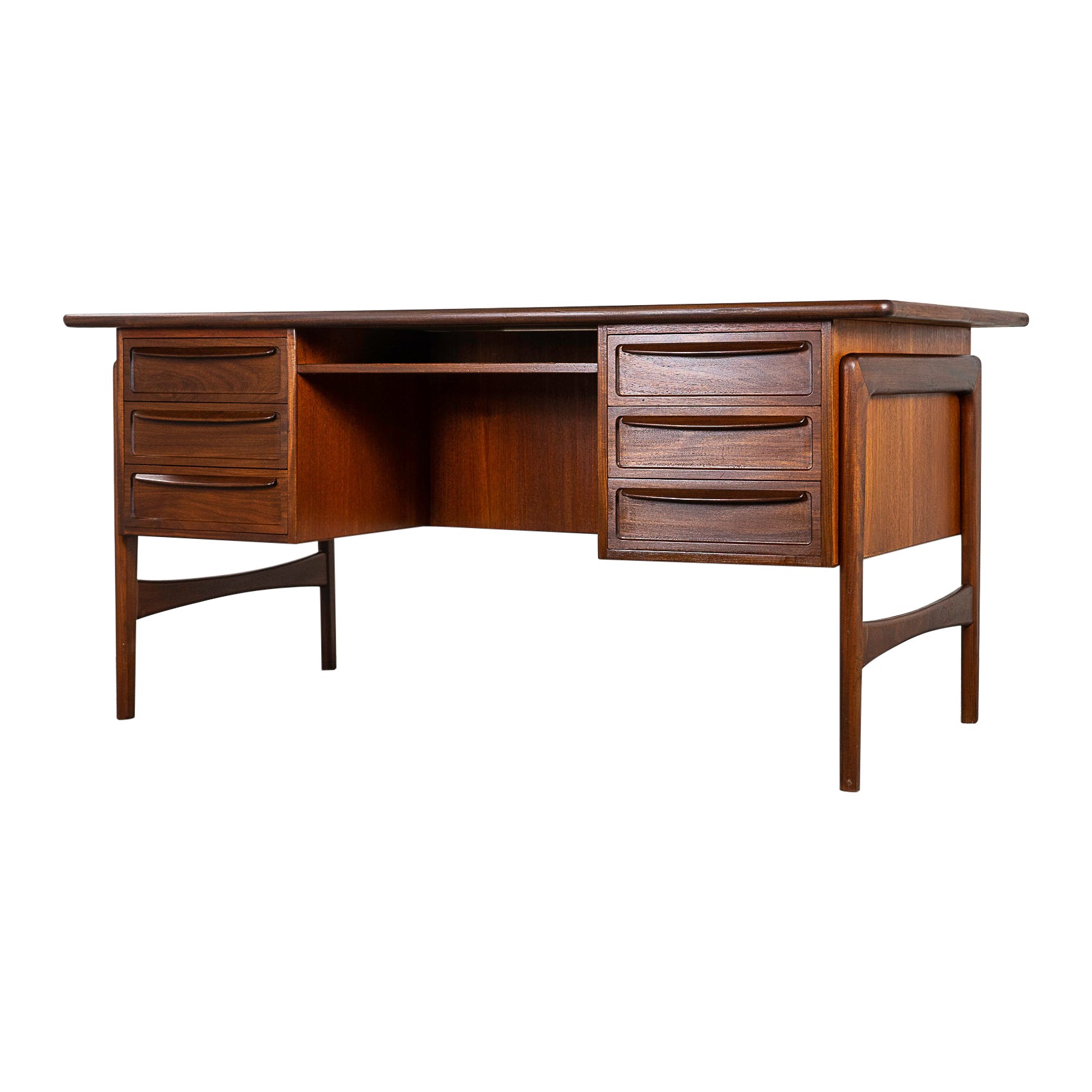 Danish Modern Kidney-Shaped Teak Desk with Tambour Doors at 1stDibs ...