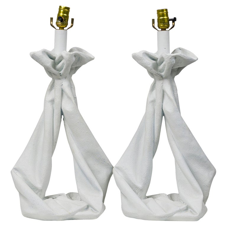 Pair of Mid-Century American Plaster Drapery Table Lamps For Sale at ...