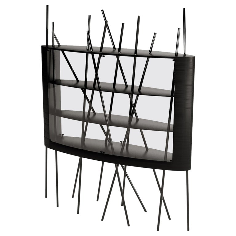 Large Vitrine Display Case in Black Oak Wood Black Lacquer Black ...