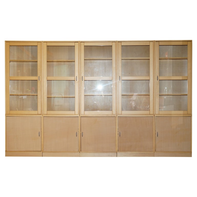 Five Large Glazed Door Library Bookcases Cupboard Base Height ...