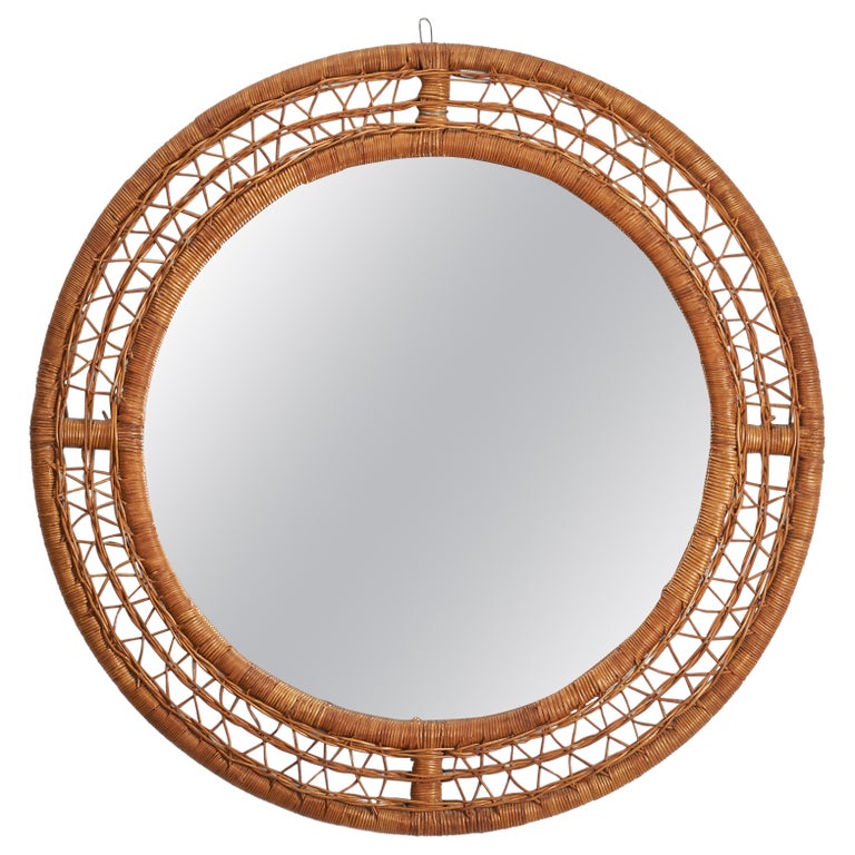 American Designer, Wall Mirror, Wicker, USA, 1960s For Sale at 1stDibs