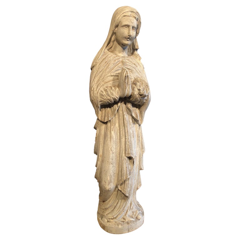 Tall Antique European Carved Madonna For Sale at 1stDibs