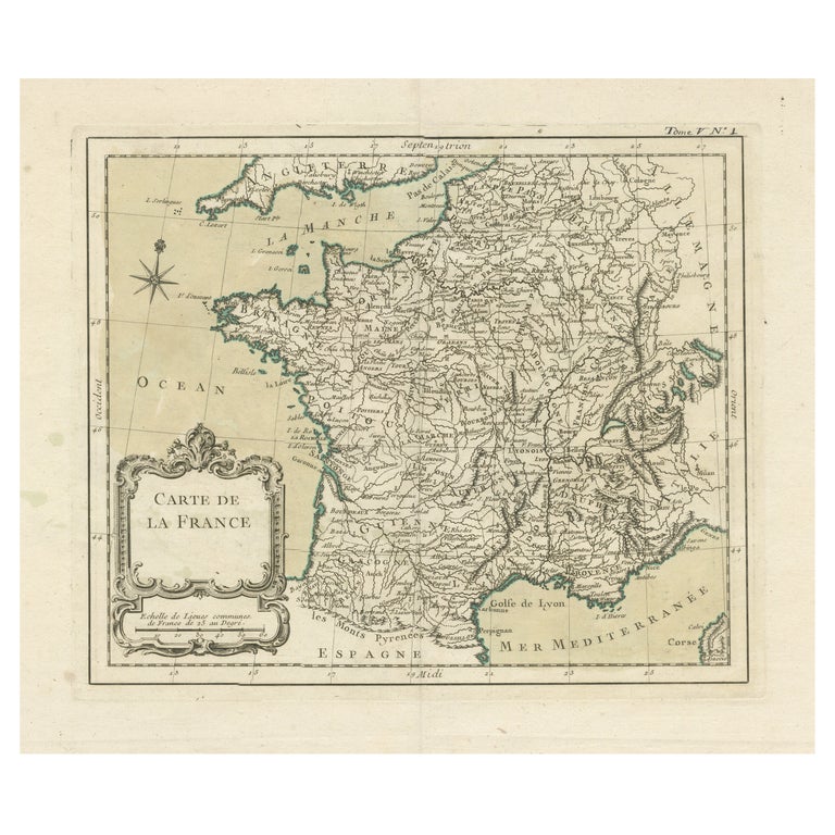Antique Map of France with Decorative Title Cartouche For Sale at 1stDibs