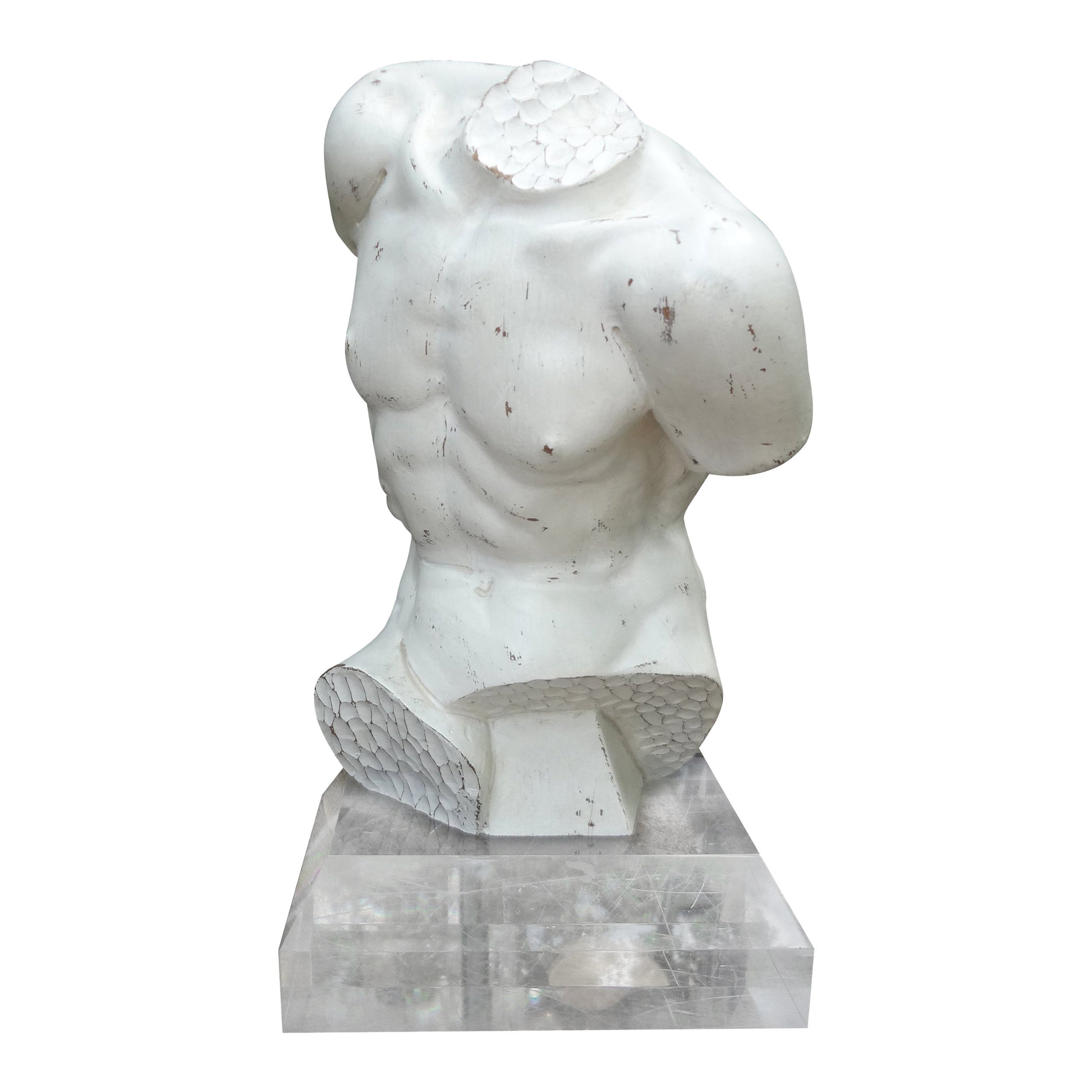Classical male torso carved on white Carrara marble -made in Italy at ...