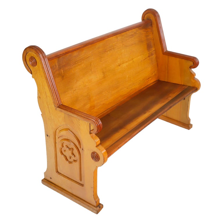 1800s 51 in. Oak Church Pew Hand Carved Design Light Stain For Sale at ...