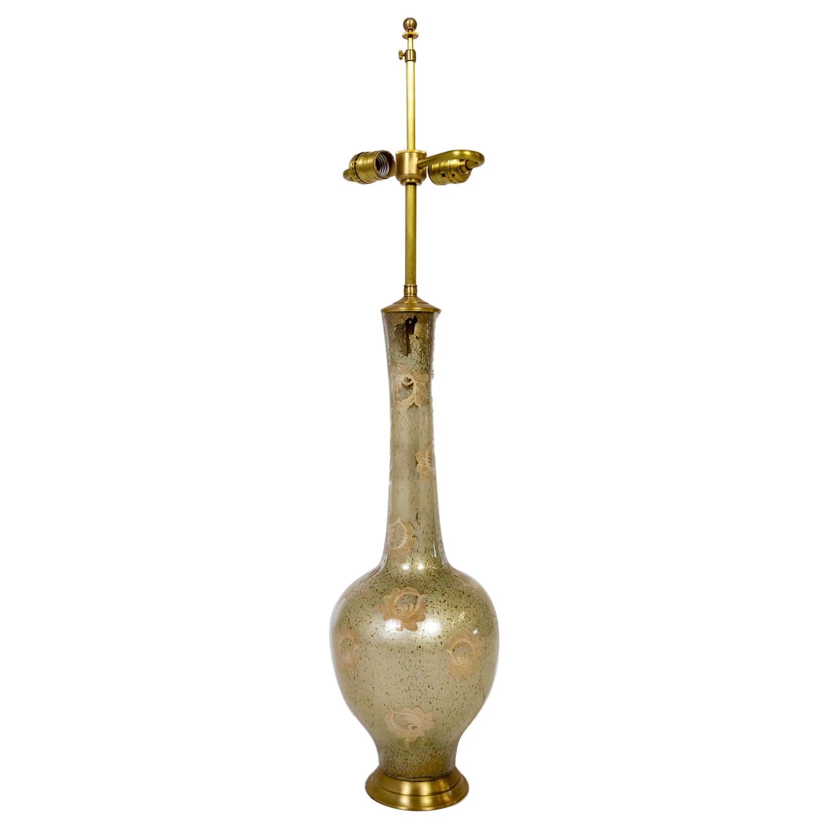 Large Vintage Pearl Glass Lace Amphora Table Lamp For Sale at 1stDibs