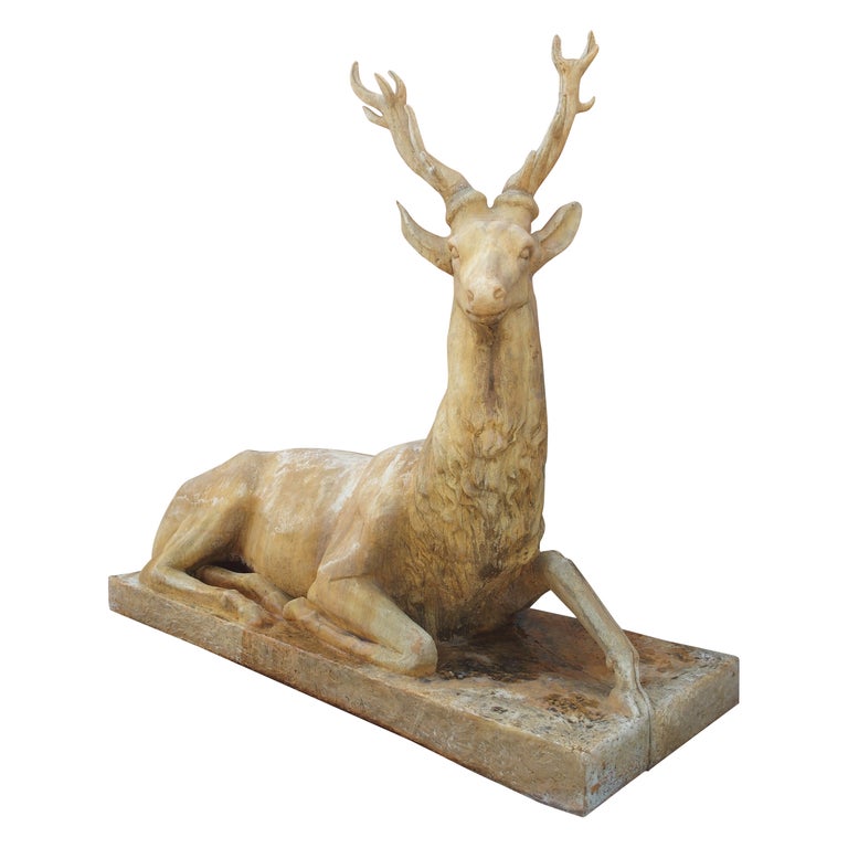 Monumental French Recumbent Garden Stag in Cast Stone at 1stDibs