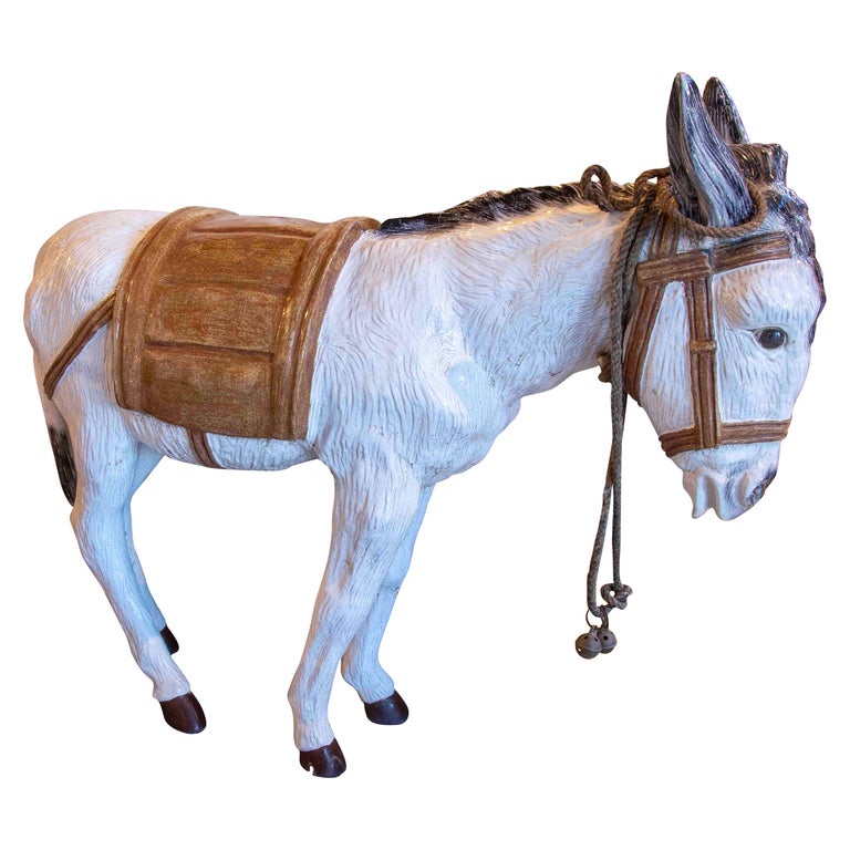 Spanish Large Hand-Painted Glazed Ceramic Donkey For Sale at 1stDibs