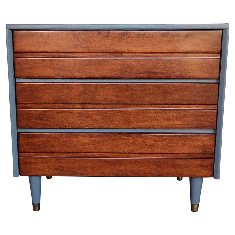 Slate Blue Mid-Century Cherry Chest of Drawers For Sale at 1stDibs