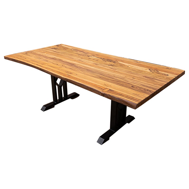 Solid Teak Live Edge Table with Metal Legs For Sale at 1stDibs