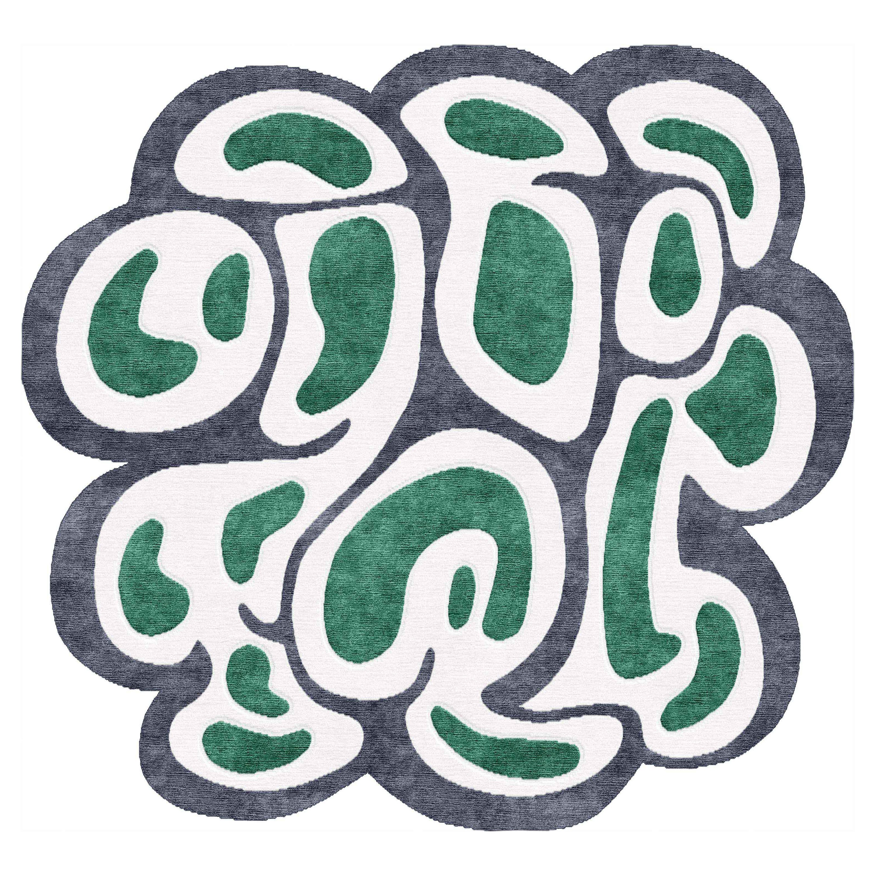 Bright White Green Rug Irregular Abstract Unusual Shape, Tratto a Pois ...