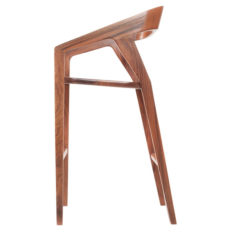 Minimalist Modern Bar Stool in Caribbean Walnut, One Piece, in Stock ...