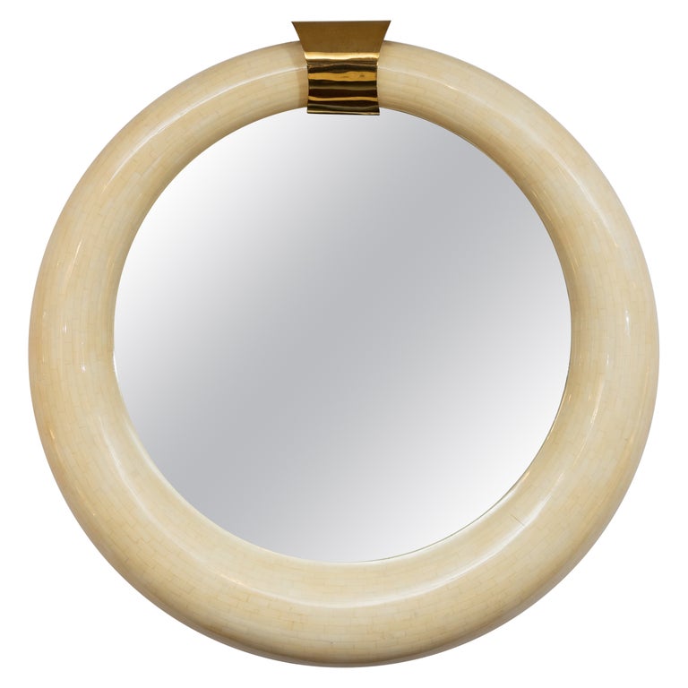 Karl Springer Style Circular Wall Mirror For Sale at 1stDibs