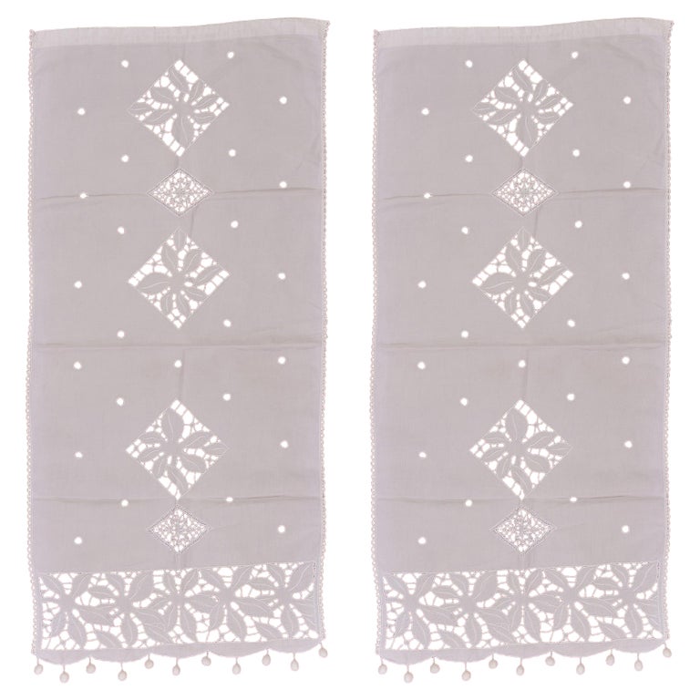Pair of Linen Hand-embroidered Curtains For Sale at 1stDibs