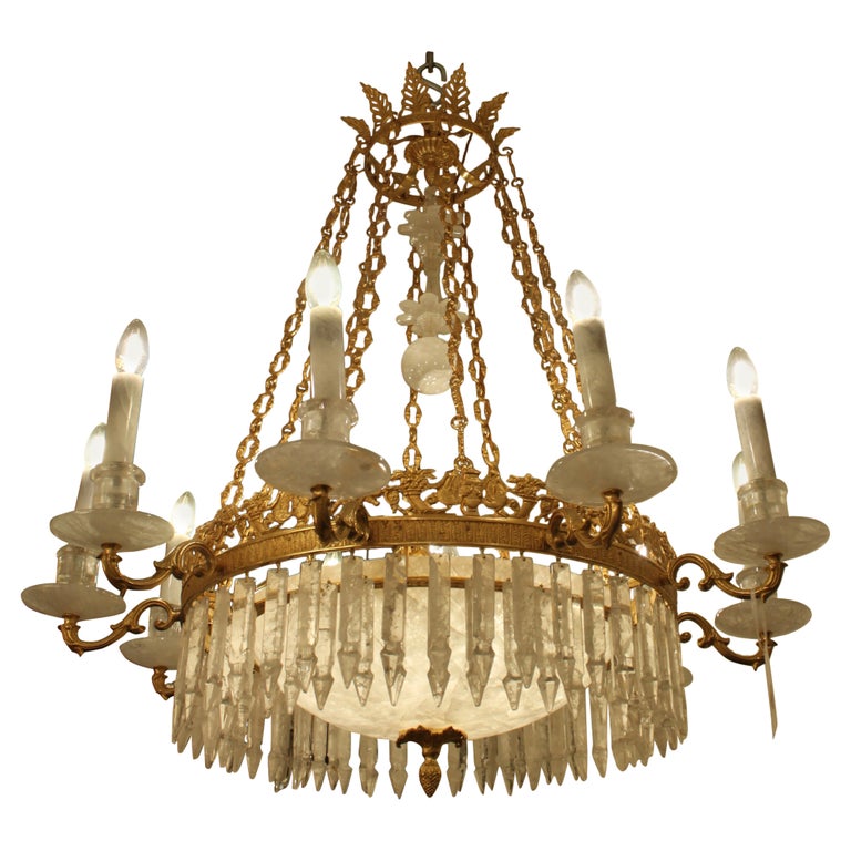 19th Century Empire Round Rock Crystal Chandelier For Sale at 1stDibs