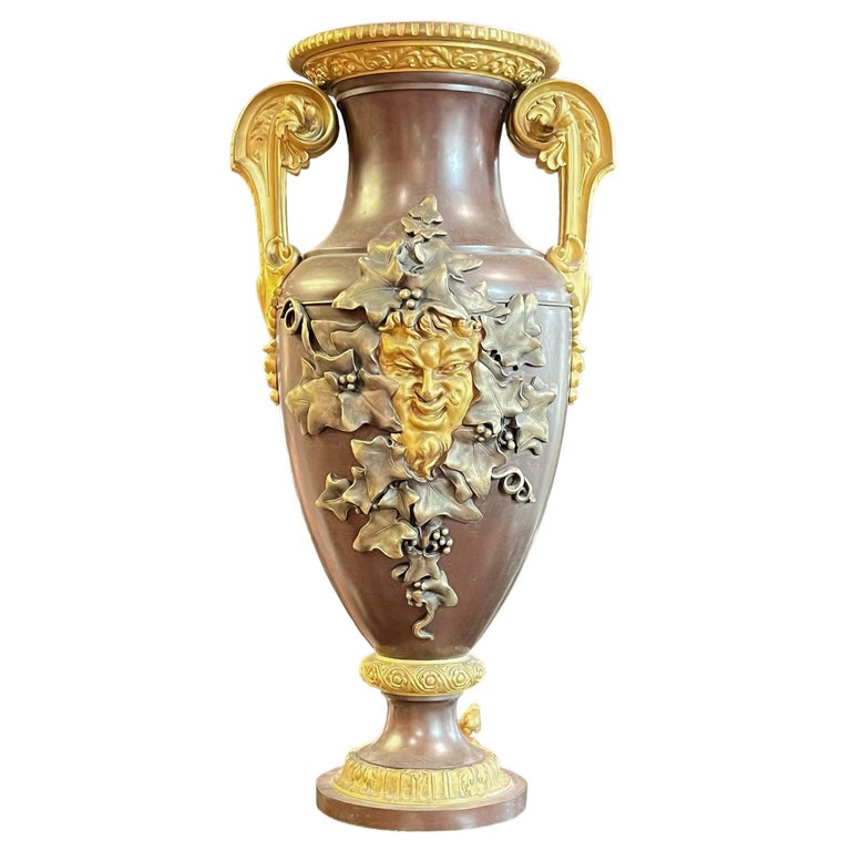 Bacchanalian Patinated and Gilt Bronze Vase For Sale at 1stDibs