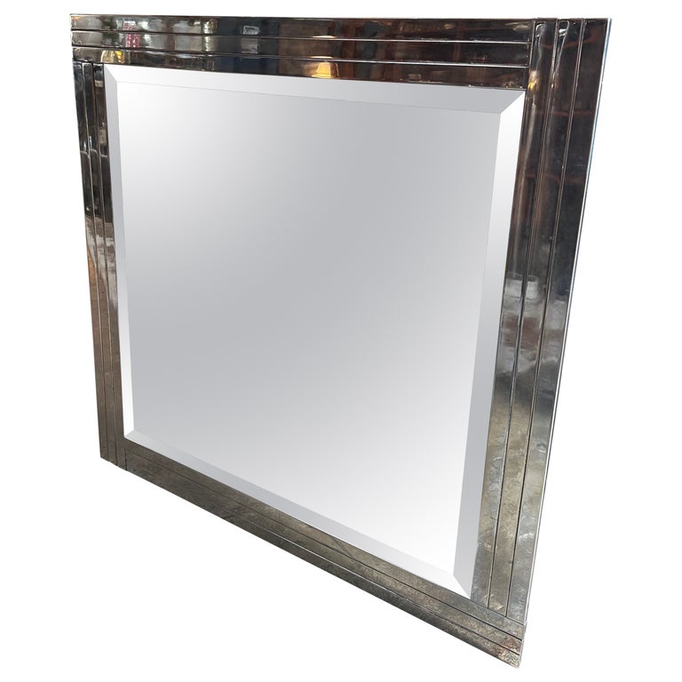 Vintage Square Chrome Mirror, 1980s For Sale at 1stDibs