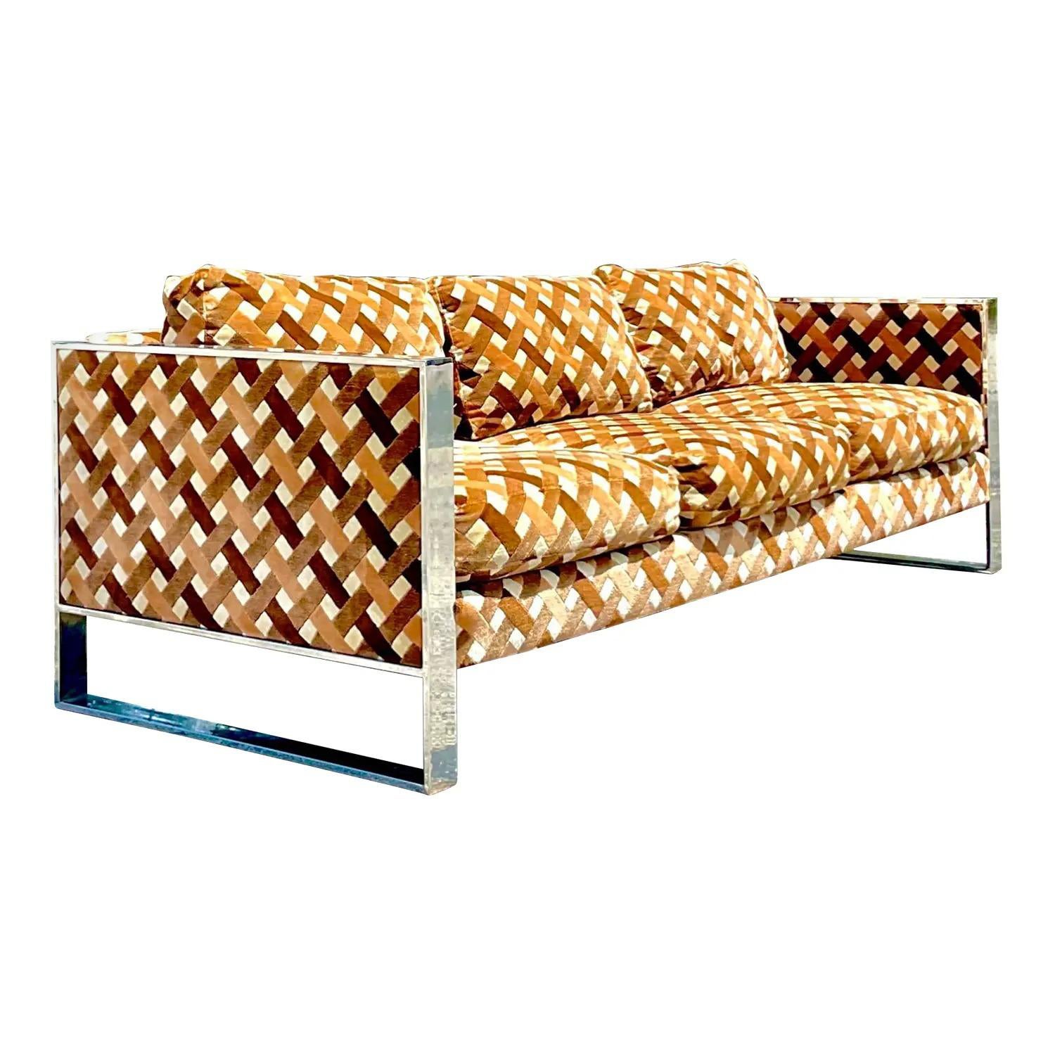 Vintage Boho Velvet Devore Trellis Sofa at 1stDibs | vintage boho couch