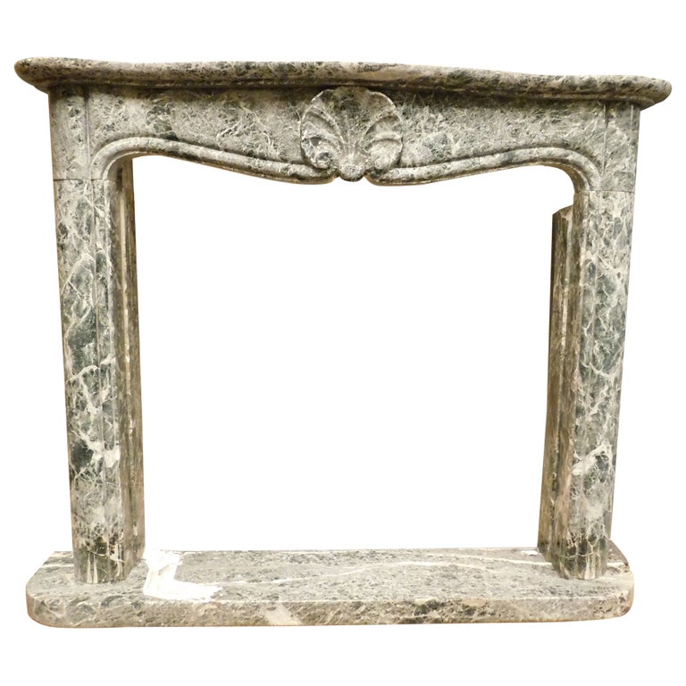Vintage Fireplace Mantle in Verde Alpi Marble Carved, 20th Century ...