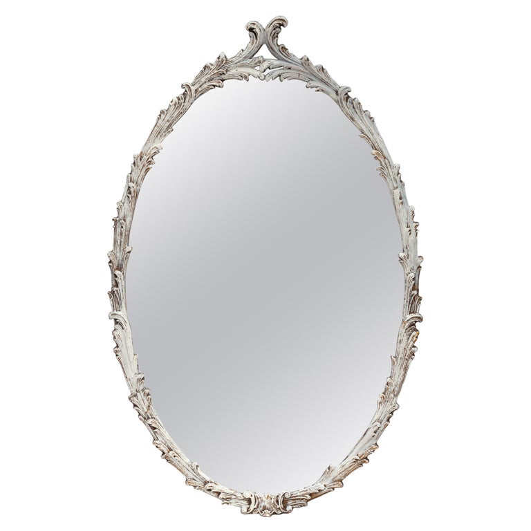 Large Italian Oval Whitewashed Gold Entry Mirror For Sale at 1stDibs