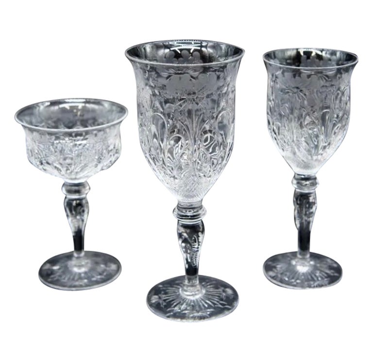 32 Pieces of Fine Crystal Service Antique English Floral Engraving ...