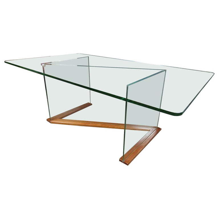 Impressive Vintage Heavy Glass Z-Base Dining Table For Sale at 1stDibs
