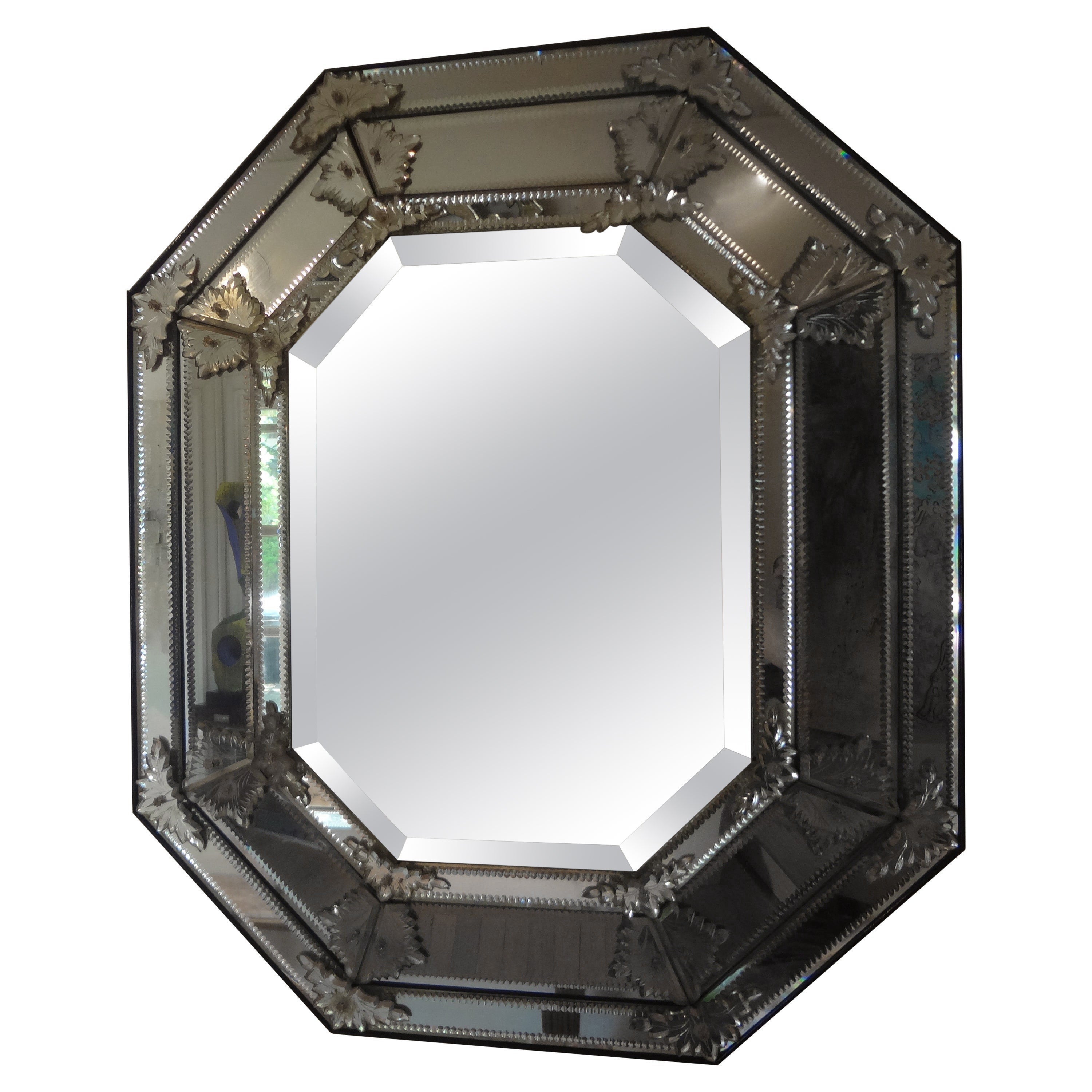 An Octagonal Tortoise Shell Veneered Mirror with Beveled Glass. at 1stDibs