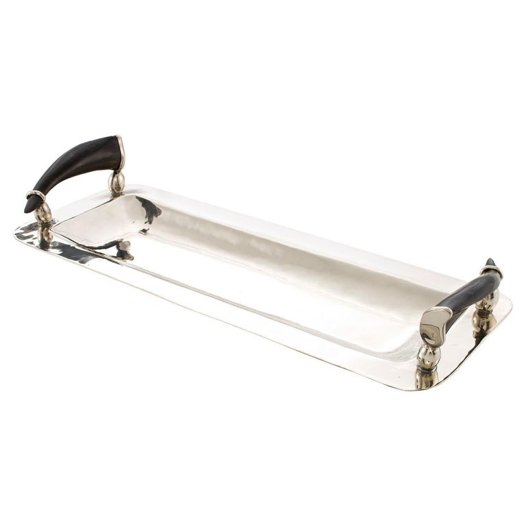 Valle Medium Rectangular Tray Silver Alpaca and Horn Tray For Sale at ...