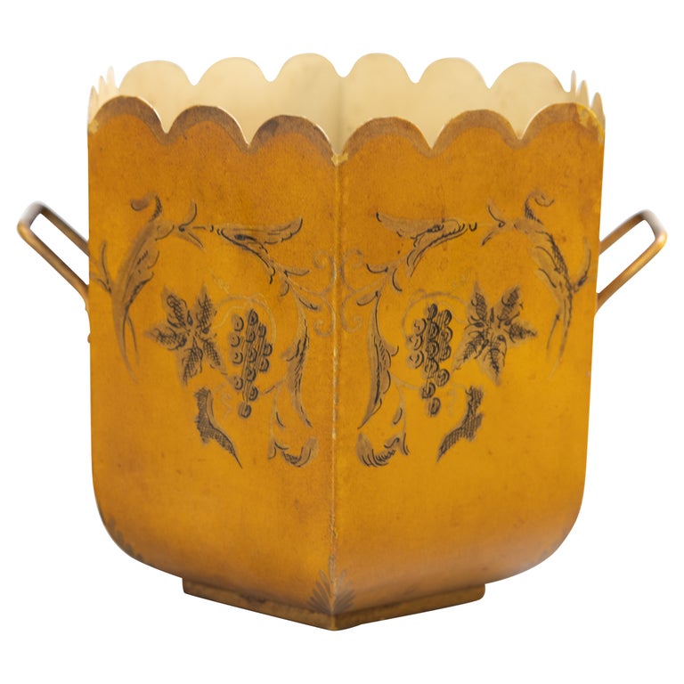 Antique French Mustard Yellow and Gilt Tole Hexagonal Jardiniere ...