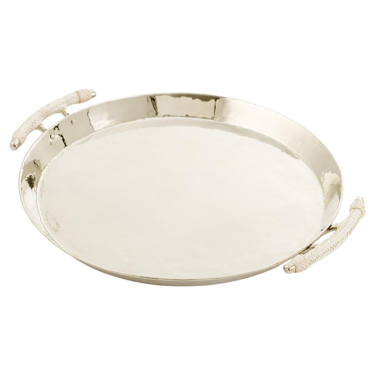 Salta Small Round Tray Alpaca Silver and Leather For Sale at 1stDibs