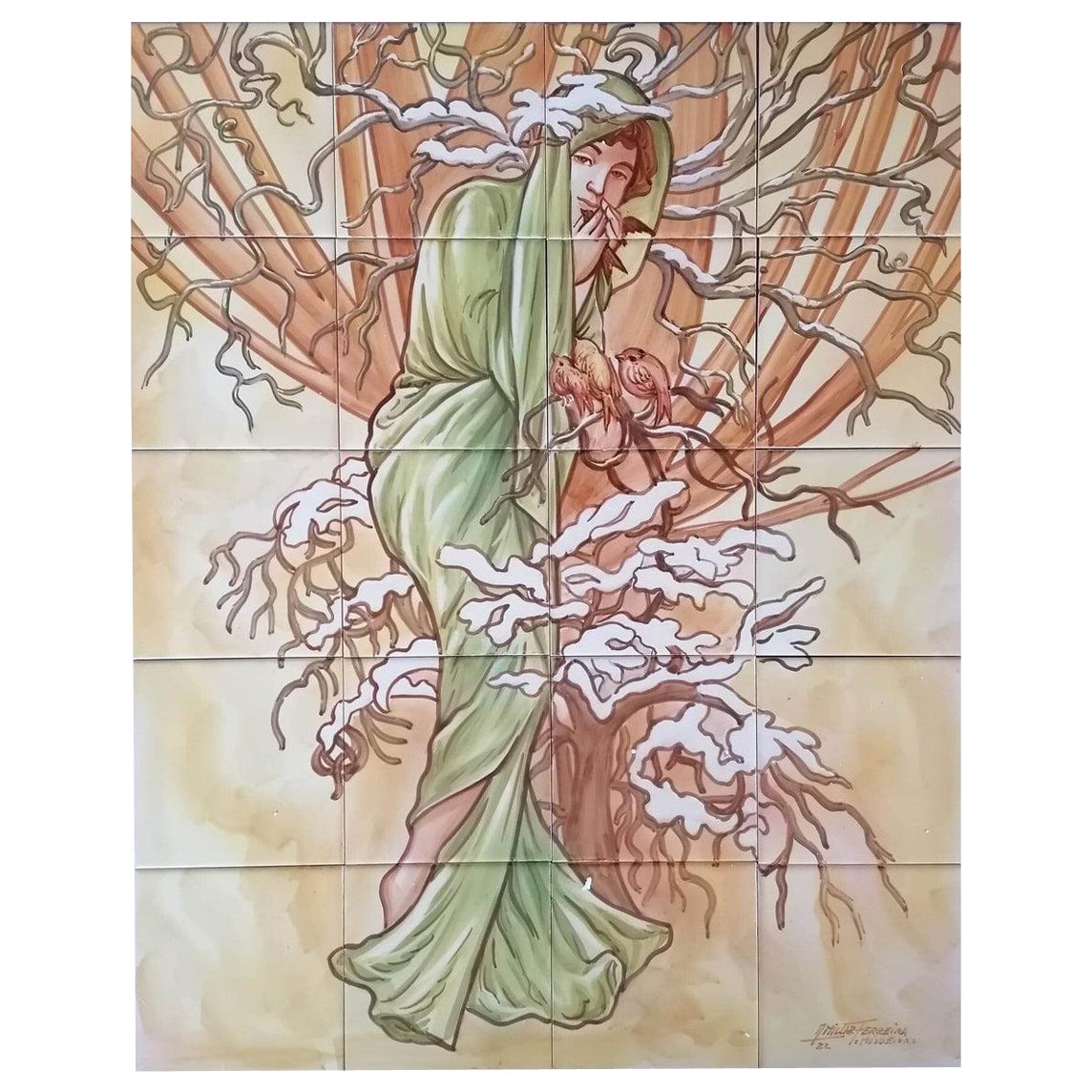 Azulejos Portuguese Hand Painted Tile Murals "Four Seasons" Signed by ...