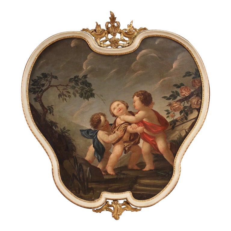 18th Century Oil on Canvas Antique Italian Cherubs Painting, 1730 For ...