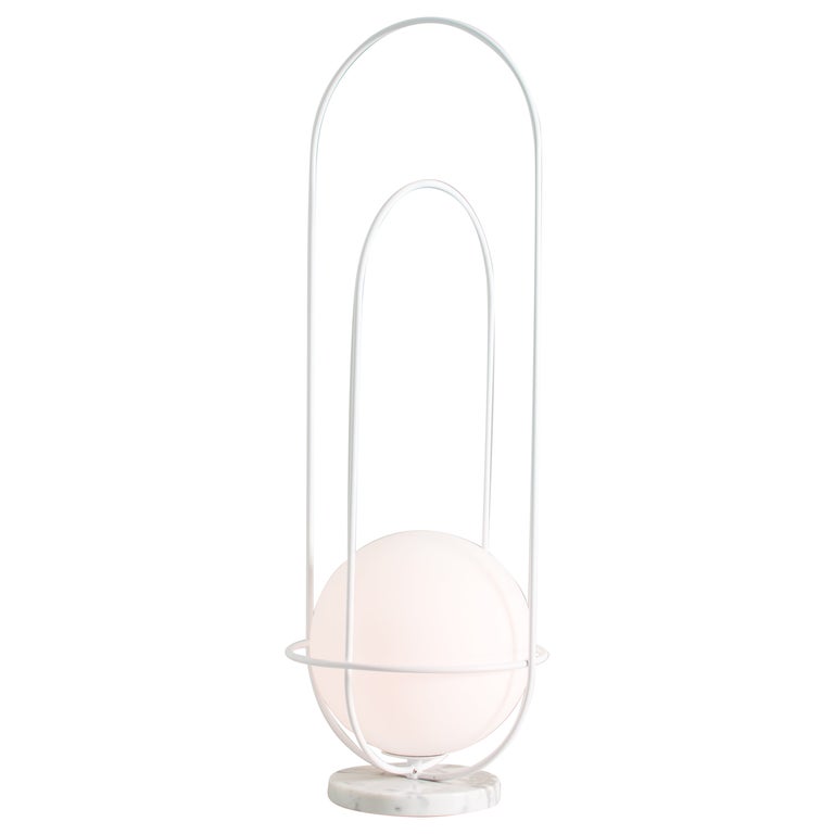 Contemporary Table Lamp 'Orbit', Plinth in White Marble For Sale at 1stDibs