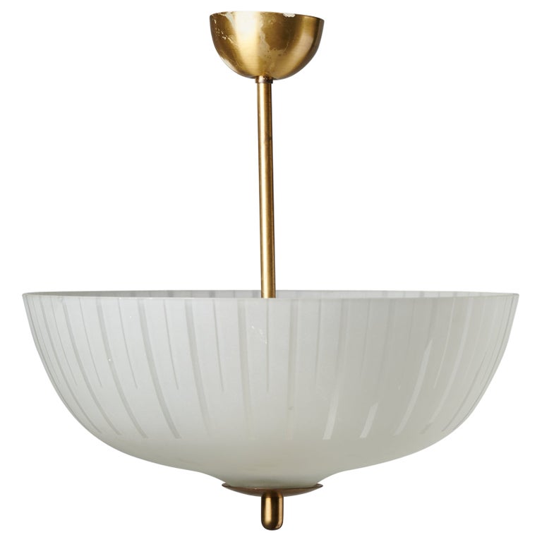 Vintage Swedish 1940s Glass and Brass Ceiling Light For Sale at 1stDibs