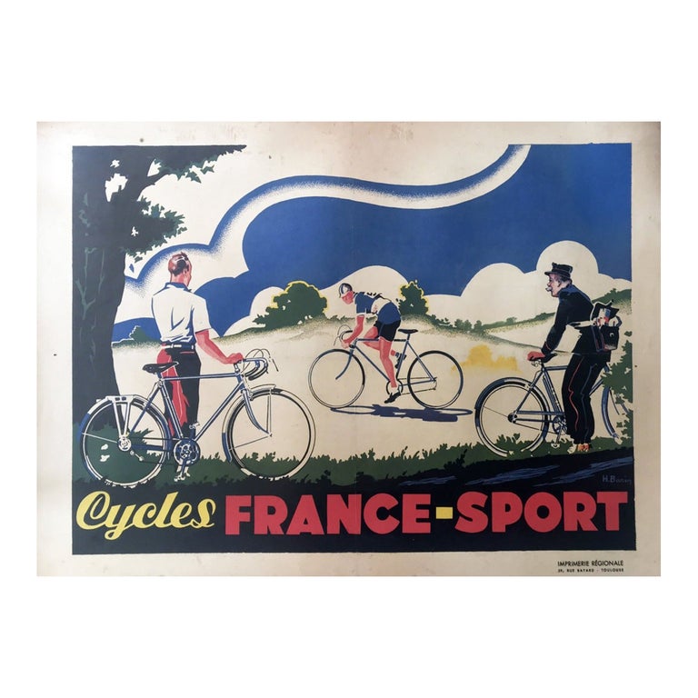 1925 Cycles France Sport Original Vintage Poster For Sale at 1stDibs