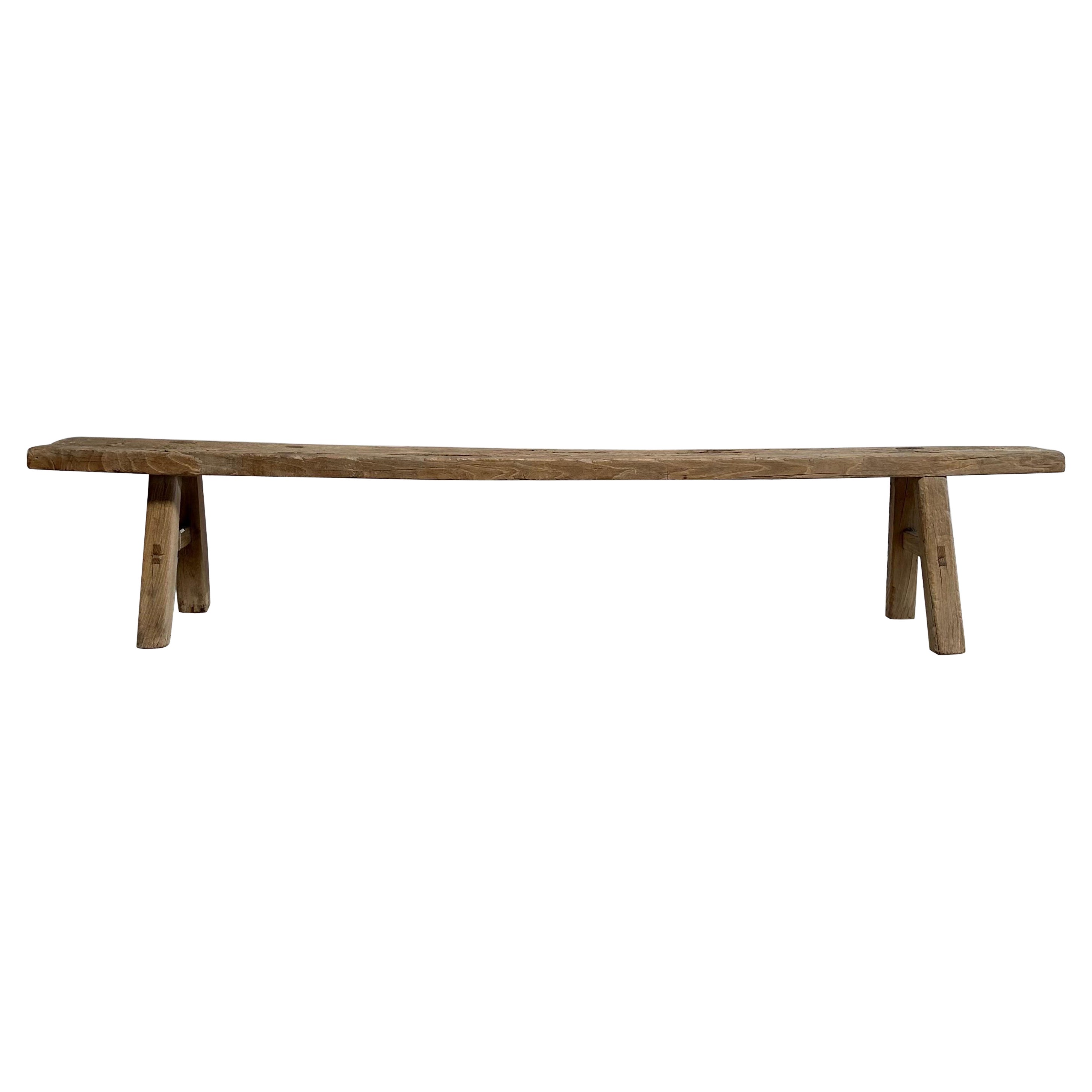 Extra Long Vintage Elm Wood Bench Wide at 1stDibs