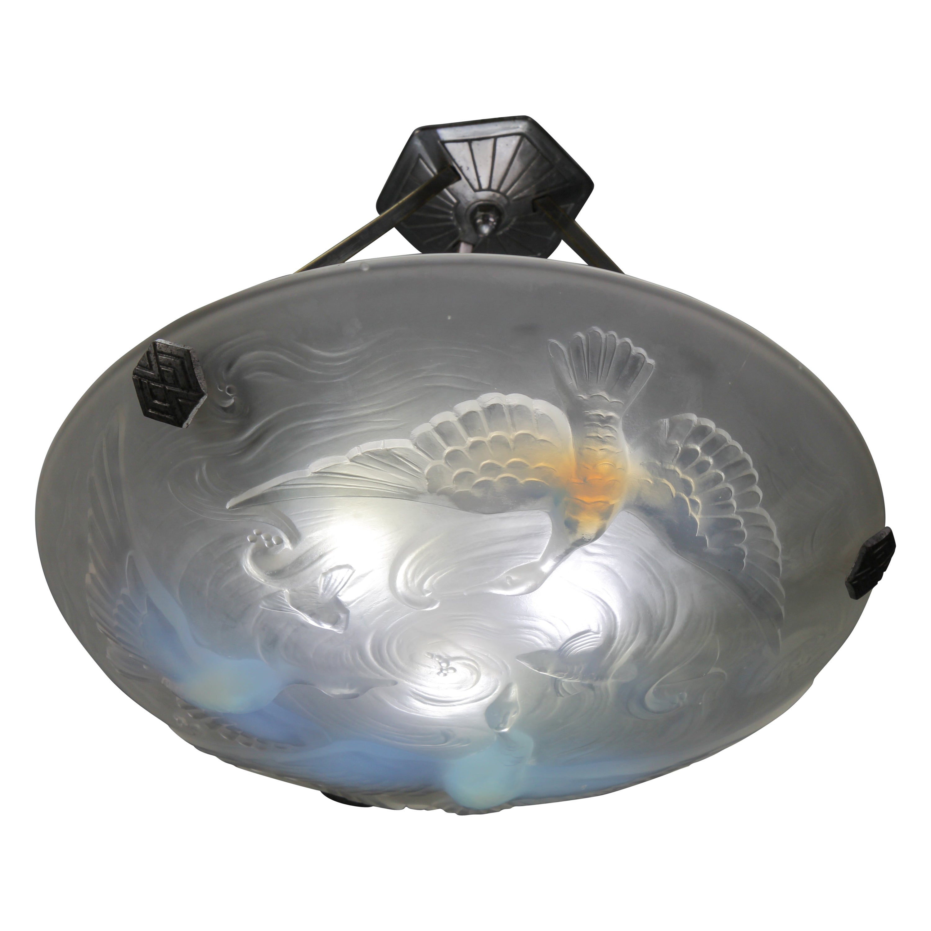French Opalescent Glass Ceiling Light by Roba at 1stDibs