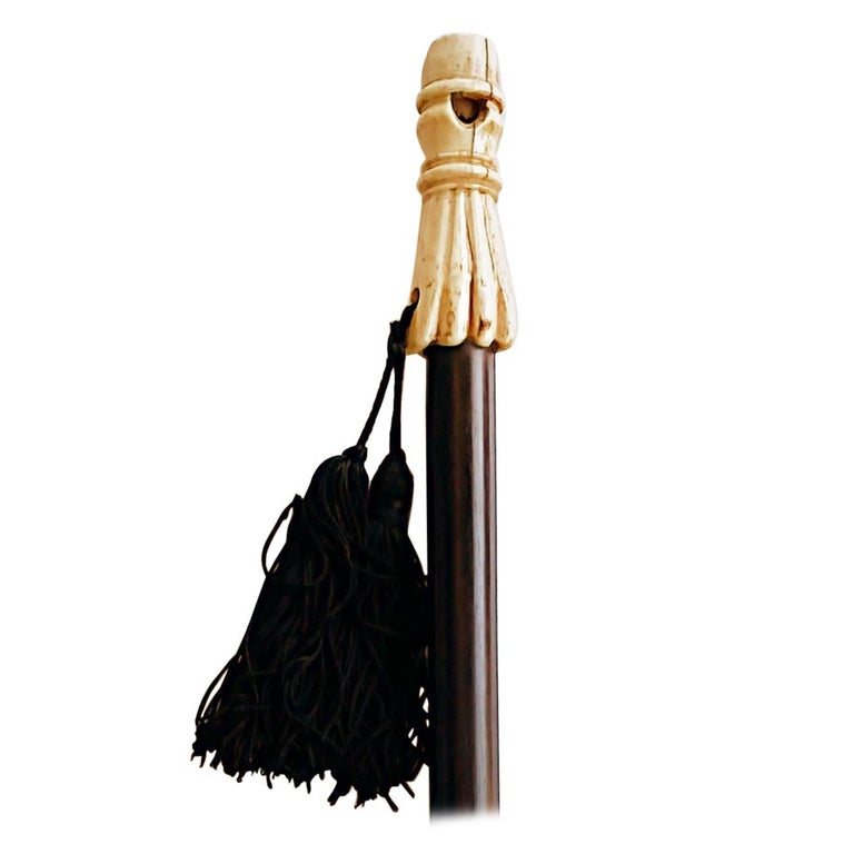 Antique Carved Bone Hand Whistle Walking Stick Cane For Sale at 1stDibs