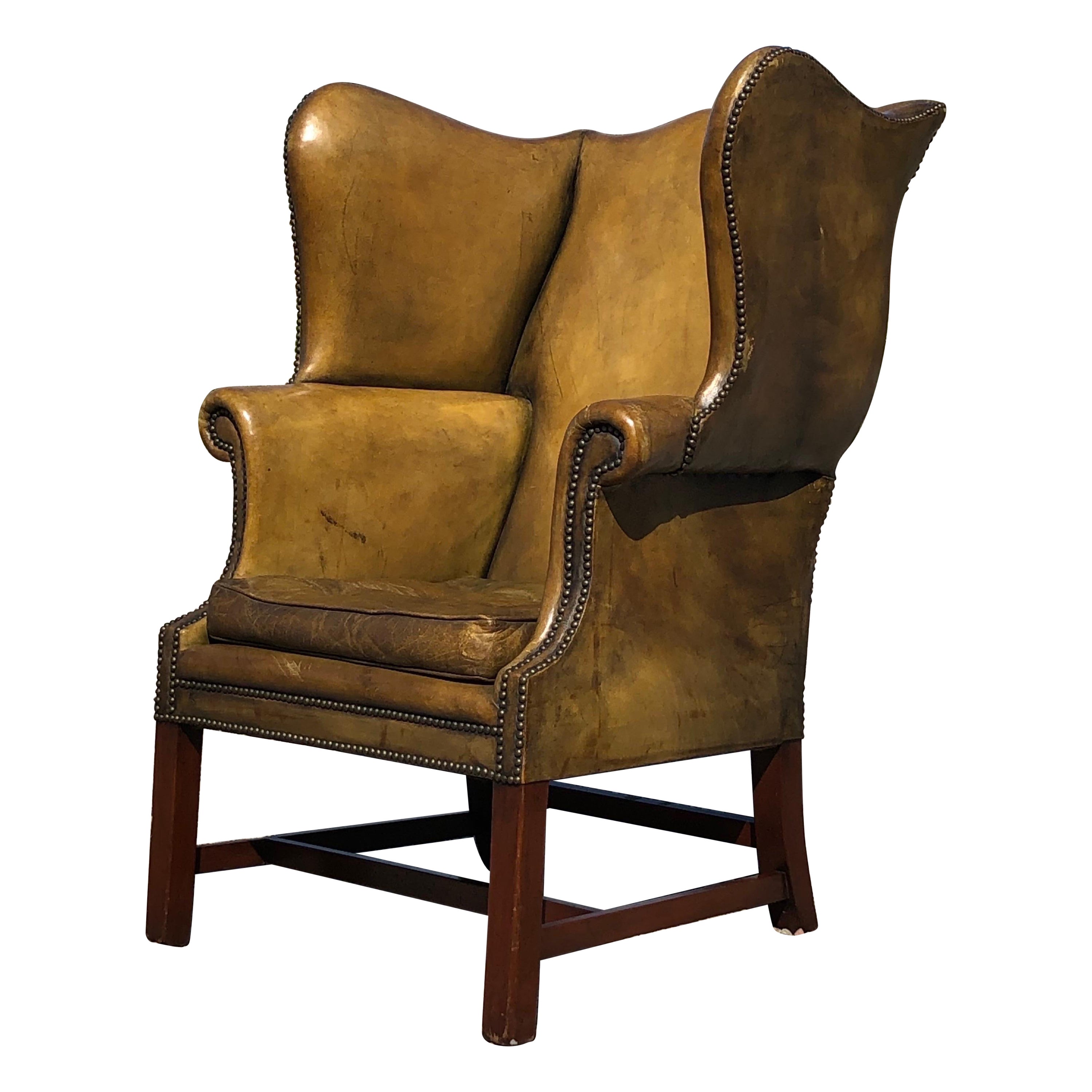 1920ties Perfect Patinated Wingback Chair at 1stDibs